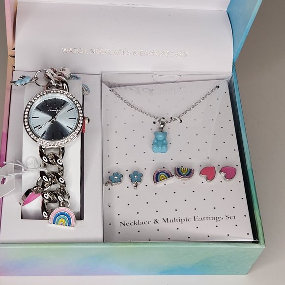 Mudd | Accessories | Mudd Silver Tone Chain Watch Necklace Earring Set ...